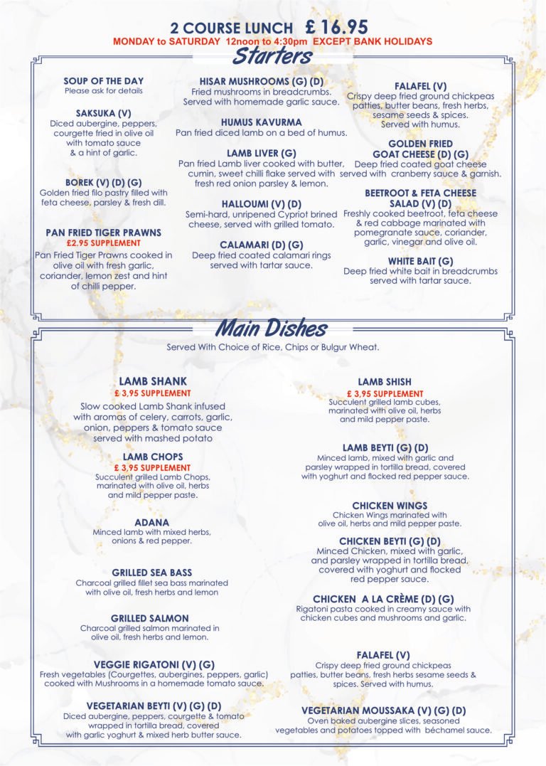 Lunch Menu – Hisar Meze Bar – West Wickham